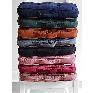 My Infinity Store Square Soft Tufted Velvet Corduroy Chair Pad Seat Cushion for Kitchen Bar Stool Dining Room Stadium Seat Reversible Portable with Handle Size 15.5 in (Navy, 1)