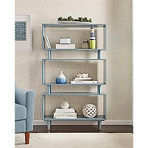Target Marketing Systems Margo 3 Tier Bookshelf for Home Office, Study Room, Living Room, Bedroom, Entryway and Hallway, Contemporary Standing Shelf, 36”W x 59.5”H, Antique Blue