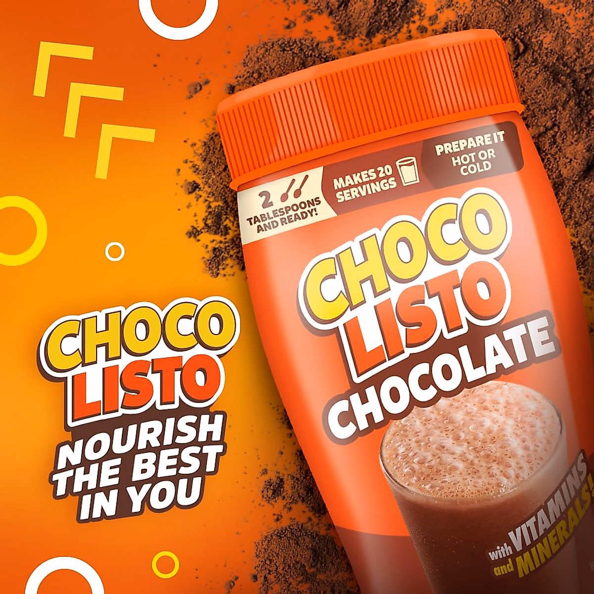 Chocolisto Instant Chocolate Drink, Nutritious Beverage with Vitamins and Minerals, 10.5 oz, Pack of 1.