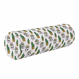 Vnurnrn Cactus Flower Skull Neck Support Pillow Round Neck Roll Bolster Cylinder Pillow Cervical Pillows Knee Pillow for Leg Knee Back Head Support for Bedroom Camp Work Women Men