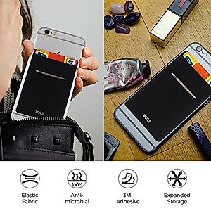[2pc] 3 in 1 RFID Blocking Metal Plate Phone Card Wallet - Double Secure Pocket - Mounts to Magnets -Self Adhesive Credit Card Holder Phone Wallet Sticker for All Smartphones(Black)