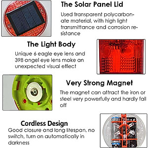 Aolyty Solar Strobe Warning Light Strong Magnetic Base Flashing Super Bright 360 Degree Automatically Turn On Waterproof for Construction Traffic Factory (Green)