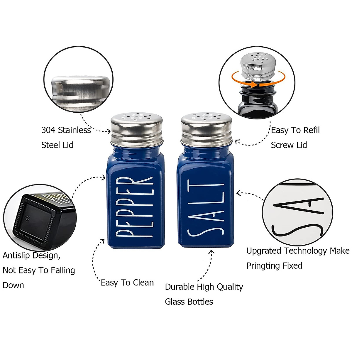 Farmhouse Salt And Pepper Shakers Set,Kitchen Blue Decor,Glass Salt And Pepper Shakers Set,Cute Salt Shaker,Gift For Women,Modern Farmhouse Decor,Home Decor,No Rubbing Off (2 BLUE)