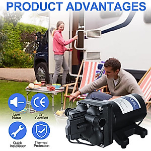 Tdrsuper Water Pressure Booster Pump, 110V AC Water Diaphragm Pump, 5.5GPM 75PSI with Power Plug, Self Priming RV Water Pump for Home Kitchen Bathroom RV Marine Yacht Garden Hose Black