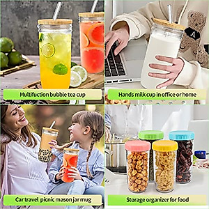 4 Pack Glass Cups Set - 24oz Mason Jar with Bamboo Lids and Glass Straw & 12 Airtight Lids, Brush - Boba Drinking Glasses, Reusable Travel Tumbler Bottle for Iced Coffee, Smoothie, Bubble Tea, Gift