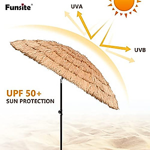 Funsite 6ft Tiki Umbrellas for Outside, UV Protect Thatch Umbrella with Tilt Design, Thatch Patio Umbrella for Outdoor Tiki Bar, Tropical Palapa Tiki Hut Hawaiian Hula Beach Umbrella