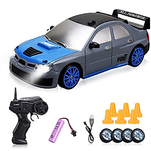 YUAN PLAN Remote Control Car, 1/24 2.4GHz 4WD RC Drift Car High Speed RC Cars with Cool Lights, Rechargeable Battery and Extra Tires Birthday Gifts for Kids (Grey)