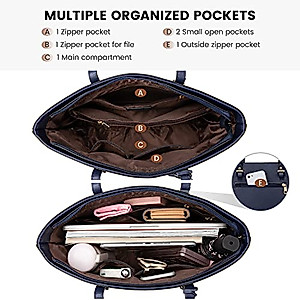 Handbags for Women Shoulder Bags Tote Satchel Hobo 3pcs Purse Set Dark Navy Blue