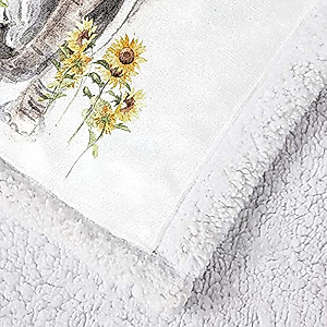 Elephant Blanket Sherpa Fleece Throw Blanket, Sunflower Elephant Gifts for Women Adults, Super Soft Elephant Blankets for Women, Warm Cozy Plush Bed Throws Blanket for Couch Sofa 50" x60