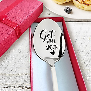 PZJIEAN Funny Engraved Stainless Steel Get Well Spoon, Best Coffee Spoon Ice Cream Dessert Spoon Gifts for Women Men, Friends, Dad, Mom, Coffee Lovers, Birthday Christmas Encouragement Gifts