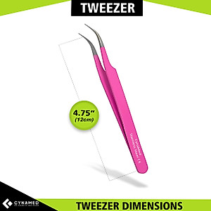 CynaMed Pink Eyelash Extension Tweezers Set (2-Pack) – Straight and Curved Stainless Steel Precision Tweezers for Volume Lash Extensions