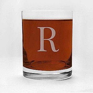4 Piece Glass Set Engraved with R-Letter Monogram, 13.5-Ounce
