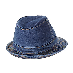 WITHMOONS Denim Bucket Hat Plain Stitch Washed Short Brim Packable Fedora Cap DW6646 (Blue-L)