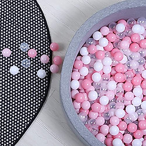 GOGOSO Balls for Ball Pit - Ocean Ball for Toddlers 1-3, Ball Pool with Color Pink Light Pink, White, Transparent and Storage Mesh Bag, 100 pcs, 2.2 Inch