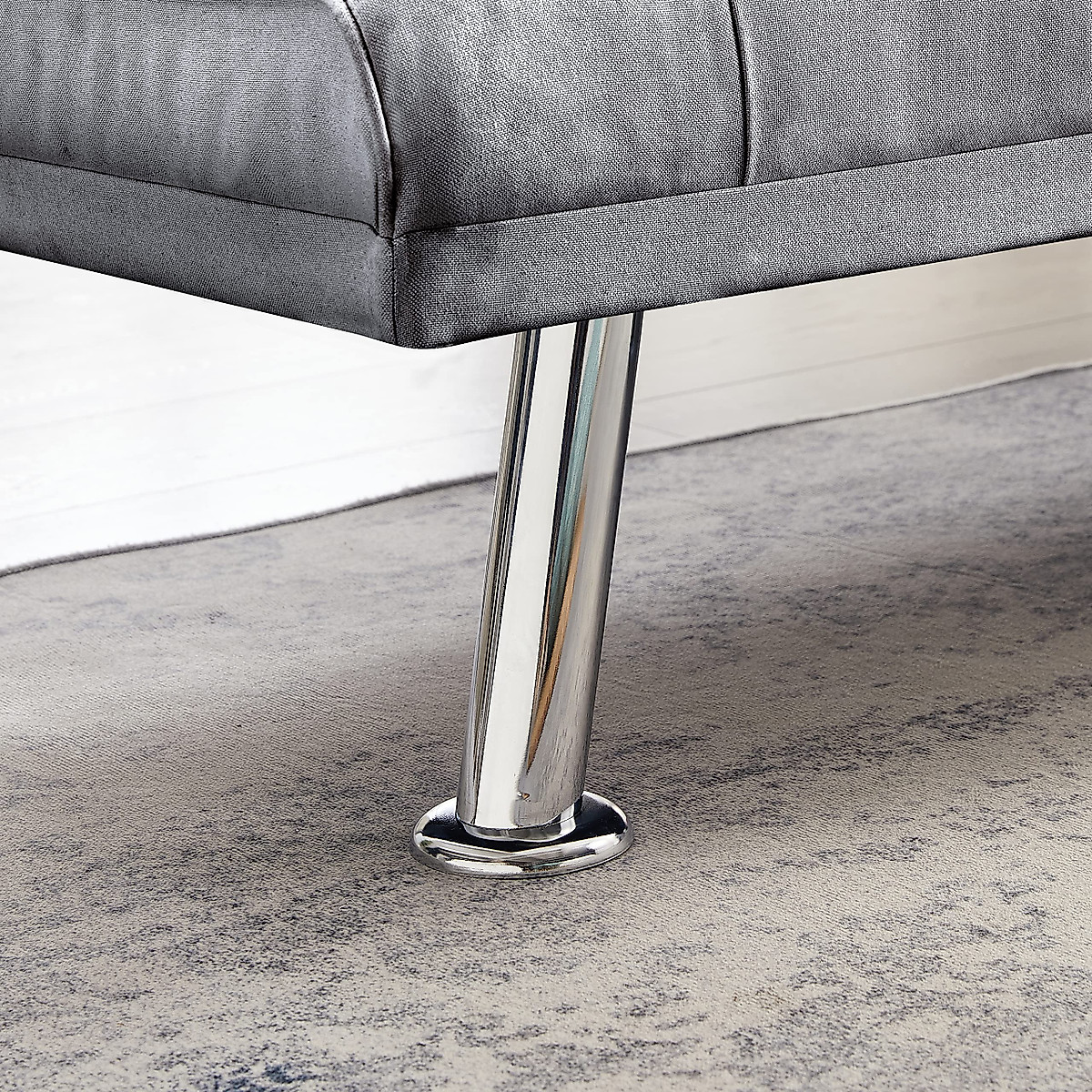 Eafurn Button Tufted Convertible Futon Sofa Bed, Linen Upholstered Loveseat Couch, Modern Folding Sofabed with Cup Holders and Golden Legs, Reclining Small Guest Daybed for Living Room, Dorm