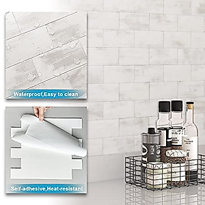 BeNice Stick on Subway Tiles Peel and Stick Backsplash, Adhesive Wall Tiles Peel and Stick Imitaiton Marble Tiles Stickers(5sheets,Rustic Gray)