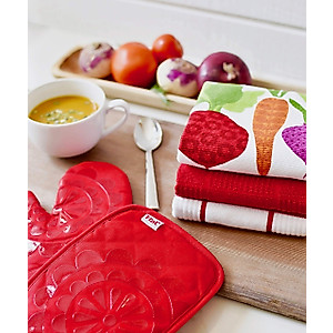 T-fal Textiles 30948 Medallion Design 100-Percent Cotton Silicone Pot Holder, Red, Individual