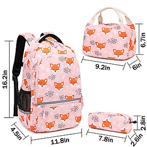 Soekidy Backpacks for Girls Fox School Bags Kids School Bags Backpack with Lunch Box and Pencil Case for Age 3+