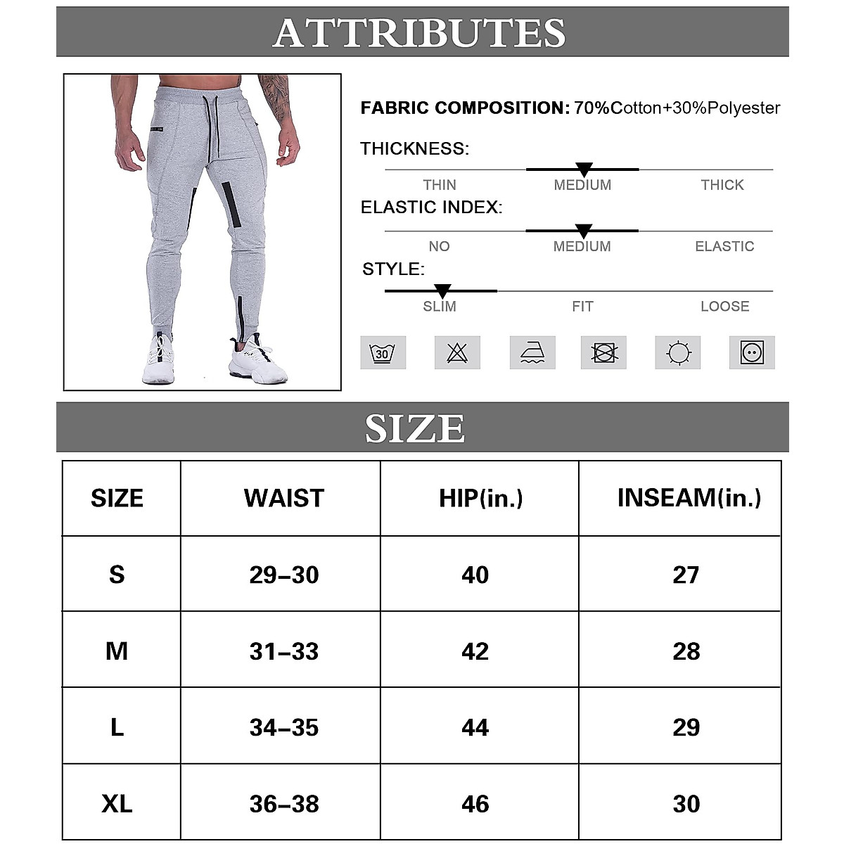 MAIKANONG Mens Slim Joggers Sweatpants Tapered Gym Pants Casual Training Workout Pants Track Pant Light Gray