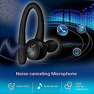 Sky High Logic True Wireless Earbuds with Charging Case - Bluetooth 5.0 Headphones with Ear Hook - Environment Noise Canceling, Waterproof for Fitness, Calls Sky7 Black