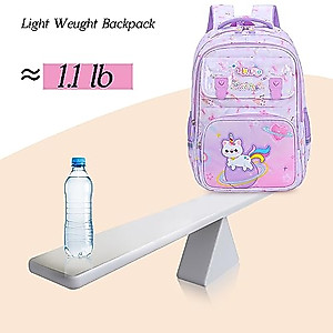 Dorlubel Girls Unicorn Backpack for Elementary School Bags Cute Love Heart Large Capacity Lightweight Bookbag(Purple Caticorn)