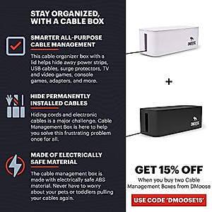 DMoose Large Cable Management Box - Cord Organizer Box to Hide Power Strips - Cable Organizer Box for Surge Protector - Safe ABS Material - 15.7" (L) x 6.1" (W) 5.3" (H) – XL (White)