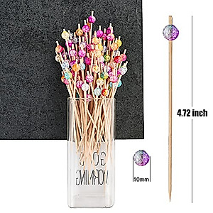 ALINK 100-Pack Cocktail Picks, Colorful Pearl Fancy Toothpicks for Appetizers, Wooden Food Picks Skewers for Food, Drinks, Fruits Party, Charcuterie Accessories - 4.72 inch