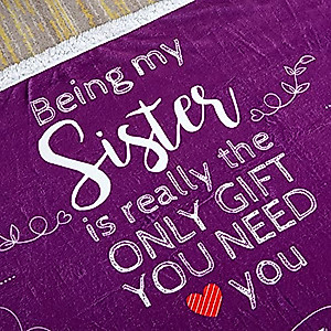 Funny Sister Blanket Birthday Gifts | Luxurious Sister Blanket with Loving Messages for Sister Birthday Gifts | Snuggly Soft Fleece Blanket Sister Gifts From Sister | 50" X 60" (Sherpa Fleece, Purple)