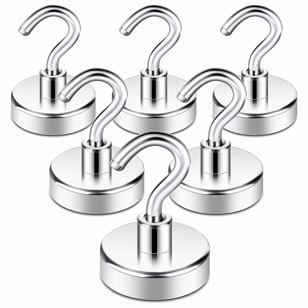 Neosmuk Magnetic Hooks,Heavy Duty Earth Magnets with Hook for Refrigerator, Extra Strong Cruise Hook for Hanging, Magnetic Hanger for Curtain, Grill(Silver, 6 Pack)