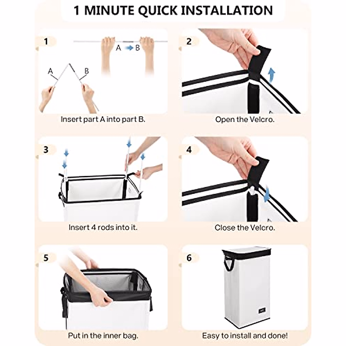 SOLEDI Laundry Hamper with Lid - 100L XL - Large Laundry Basket with Removable Bag, Collapsible Laundry Baskets, Convenient Storage - Hampers for Laundry for Bedroom, Bathroom, Closet, Dorm, Off-White