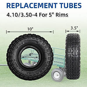 GICOOL 4.10/3.50-4 Replacement Tire and Inner Tube Set, 2 Pack, 10" Heavy Duty Tire and Tube, TR-13 Straight Valve Stem, for Hand Truck Trolley Dolly Garden Wagon Cart Wheel Replacement