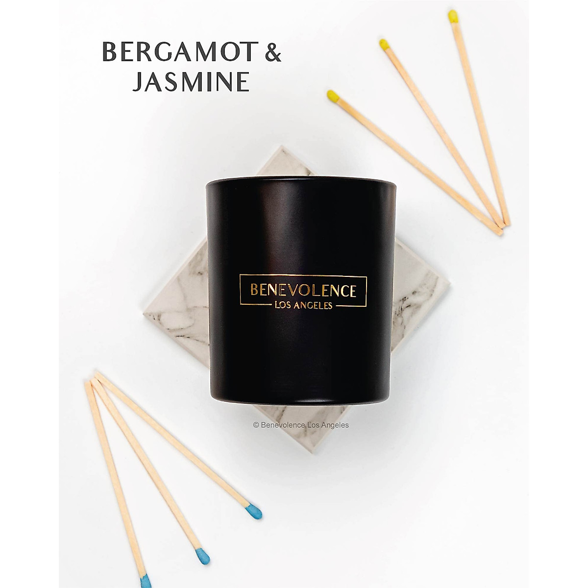 Benevolence LA Candles Bergamot & Jasmine Scented Candle | Soy Candles, 8 Oz Scented Candles for Home Scented, Christmas Gifts for Men | 45 Hour Burn Seasonal Candles for Women | Jasmine Candle