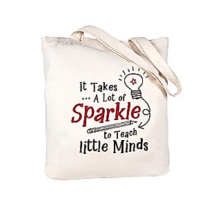 CARAKNOTS Teacher Appreciation Gifts for Women Best Teacher Gifts Teacher Birthday Gifts Teacher Tote Bag Canvas Ivory Bag Set of 2