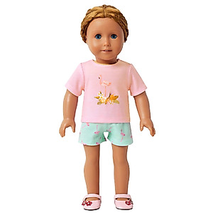 QPANCY Summer Pajamas Matching 18 inch Doll & Girls Size 10 11 Flamingo Pjs Sets Cotton