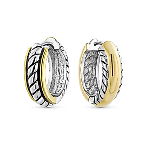 Two Tone Twist Cable Rope Kpop Huggie Hoop Earrings For Women For Men Hinge Gold Silver Plated Brass