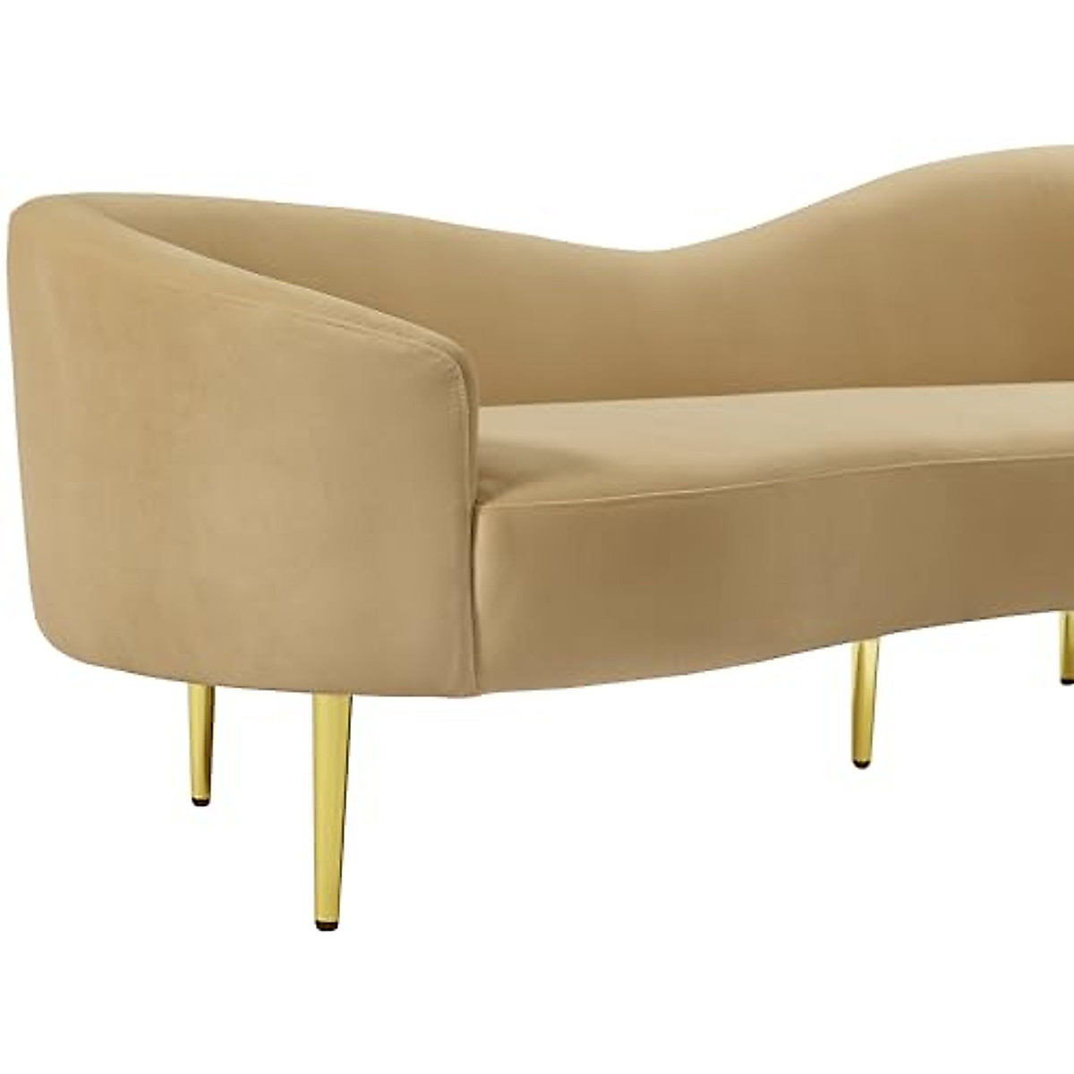 Meridian Furniture 659Camel-S Ritz Collection Modern | Contemporary Upholstered Sofa with Rich Camel Velvet, Gold Metal Legs, Curved Contemporary Design, 85.5" W x 31.75" D x 30.5" H, Camel