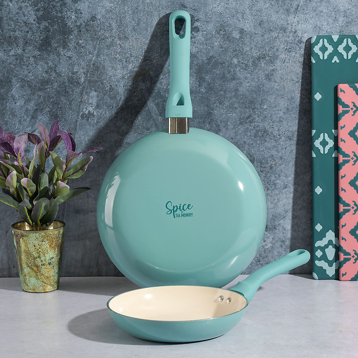 Spice by Tia Mowry Savory Saffron 2-Piece Fry Pan Set - Aqua Blue