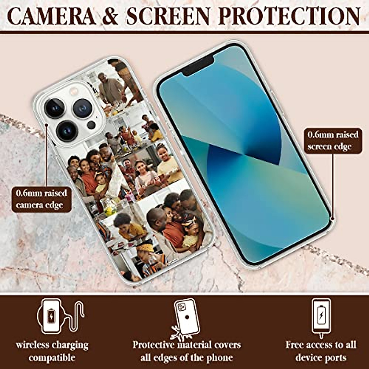 Somlatic Personalized Photo Phone Case Custom Picture Design Your Own Collage Phone Cover for Family Friends Couple Compatible with iPhone 14 13 12 11 Pro Max Mini XR XS X