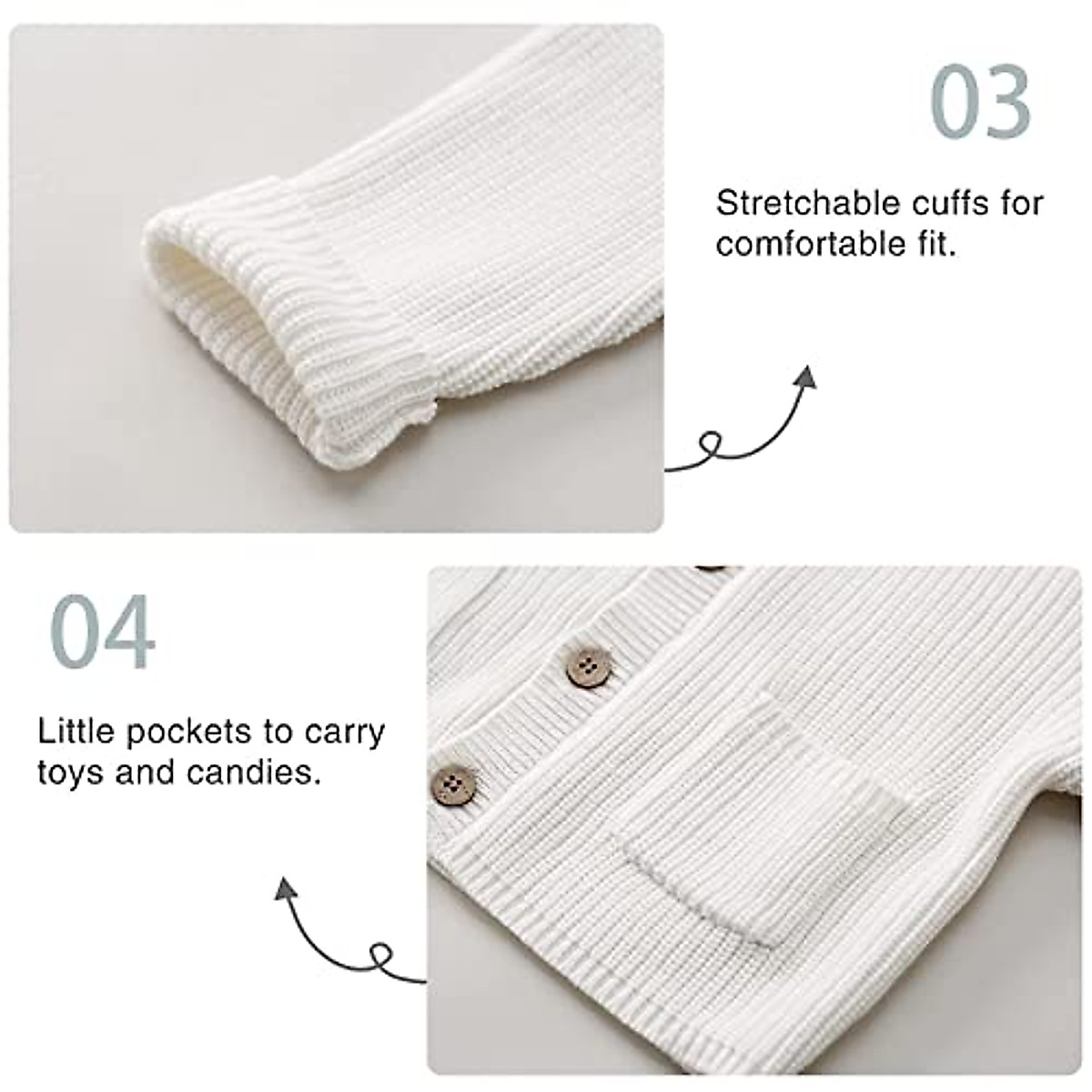 pureborn Baby Girls Boys Sweaters Warm Jacket - Cotton Knit Cardigan Button Closure Coat Outwear for Spring 3-6 Months White