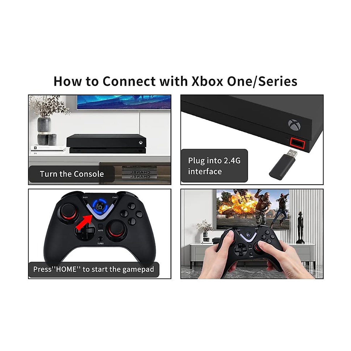 ROTOMOON Wireless Game Controller with LED Lighting Compatible with Xbox One S/X, Xbox Series S/X Gaming Gamepad, Remote Joypad with 2.4G Wireless Adapter Perfect for FPS Games (Black)