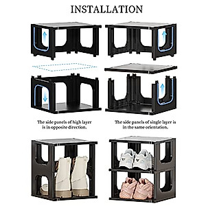 Shoe Organizer Shoe Rack for Small Spaces 5 Tier Plastic Vertical Narrow Shoe Shelves for Closet Black Shoe Holder, Stand For Entryway Shoe Storage Boots Organizer Stackable Shoe Cabinet