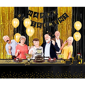 Melsan Disposable Table Cloth for Rectangle Tables, 3 Pack Black and Gold Plastic Table Cloths for Graduation, Retirement, 50th Birthday Party Decorations, 54×108 in