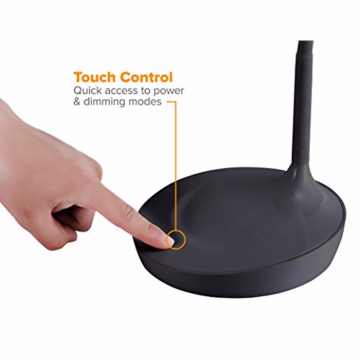 Bostitch Office LED Gooseneck Desk Lamp with USB Charging Port, 3 Dimming Levels, Touch Control, Black (VLED1502-BK)