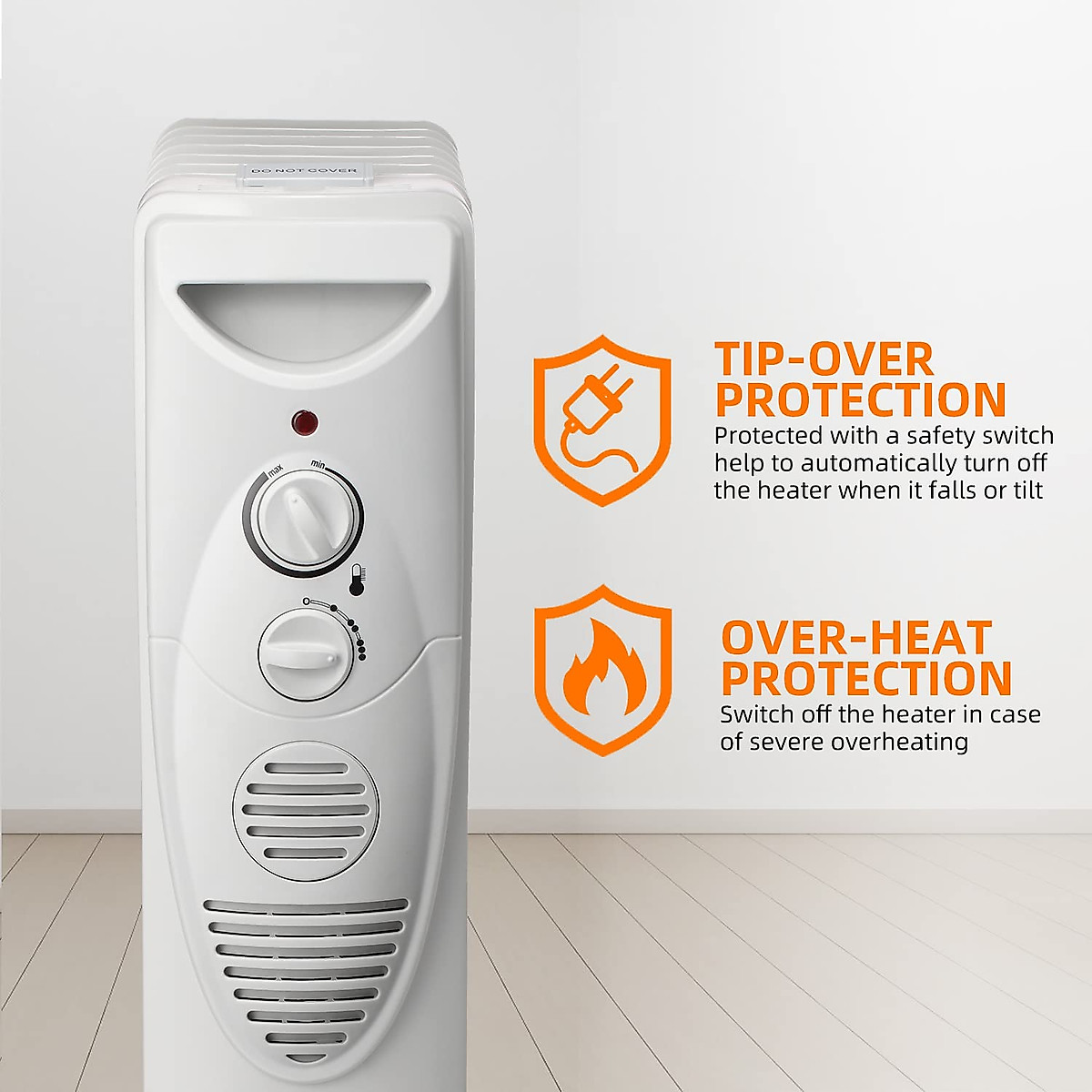 R.W.FLAME Oil Filled Radiator Heater,3 Heat Settings, Adjustable Thermostat, Portable Space heater, Quiet Heater with Tip-over & Overheating Functions(27", Grey)