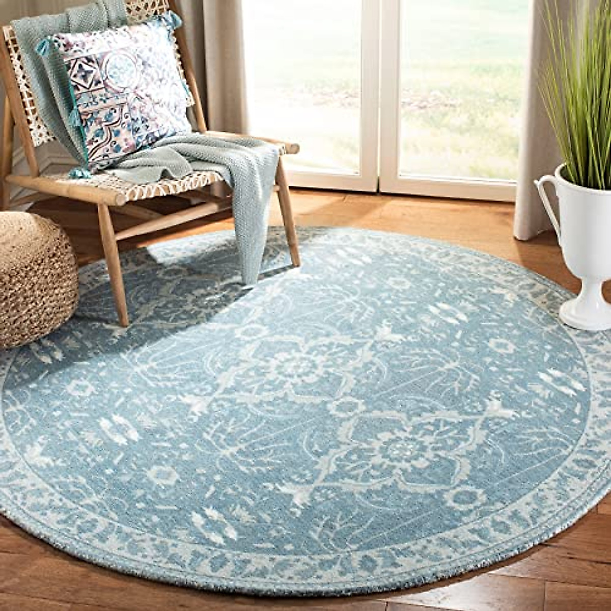 SAFAVIEH Restoration Vintage Collection 3' x 5' Blue RVT403M Handmade Distressed Wool & Viscose Area Rug