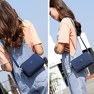 Mindesa Small Crossbody Bags Triple Zip Wristlet Clutch Wallet Waterproof Cell Phone Shoulder Handbag(Blue)