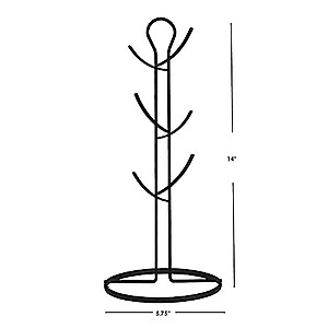 Home Basics Chrome Wire Collection Durable Steel Mug Tree Stand, 6-Hook Coffee Tea Cup, Holder Kitchen Countertop, Black