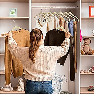 Cozymood Velvet Skirt Hangers - Pack of 24 - Velvet Hangers with Clips Ultra Thin Non Slip Velvet Pants Hangers Space Saving Clothes Hanger for Trouser, Skirts, Jeans, Dress (Beige)