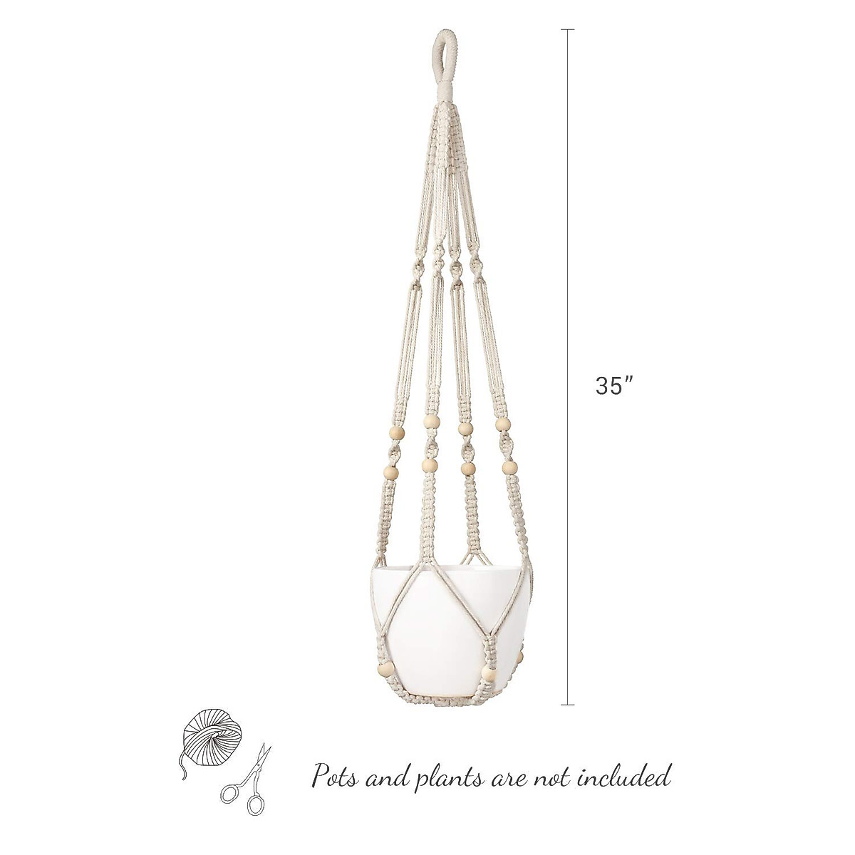 Mkono Macrame Plant Hanger Indoor 35 Inch Hanging Planter Basket Set of 2 and Boho Hanging Planter Metal Plant Hanger with Plastic Pots Fits 6 Inch Planter Set of 2