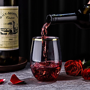 eventpartener 20 Pack Disposable Stemless Wine Glasses, 16 OZ Plastic Wine Cups, Gold Rim Unbreakable Wine Glasses, Whiskey Cocktail Glasses, Shatterproof Clear Drinking Glasses for Party, Wedding